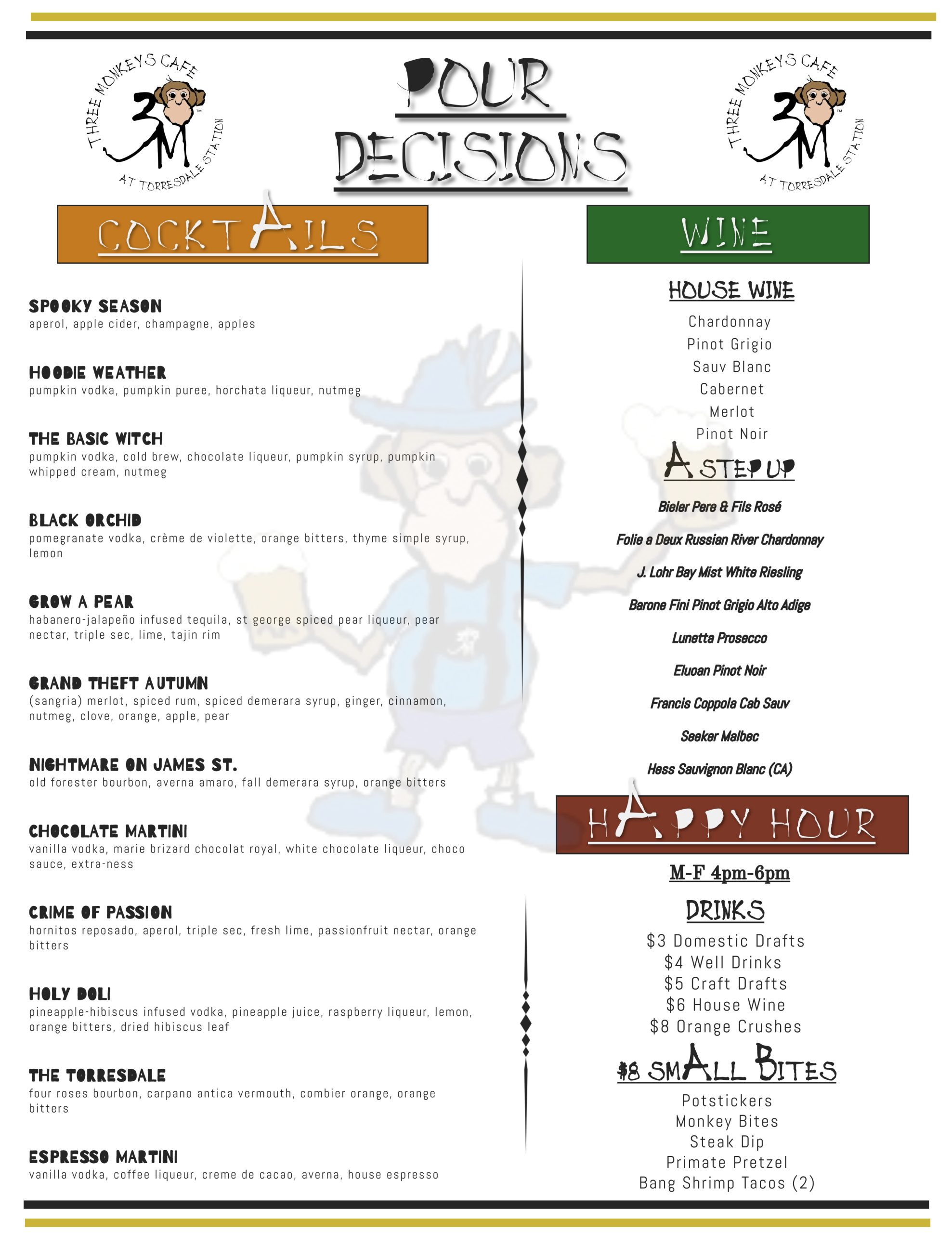COCKTAIL MENU – 3 Monkeys Cafe