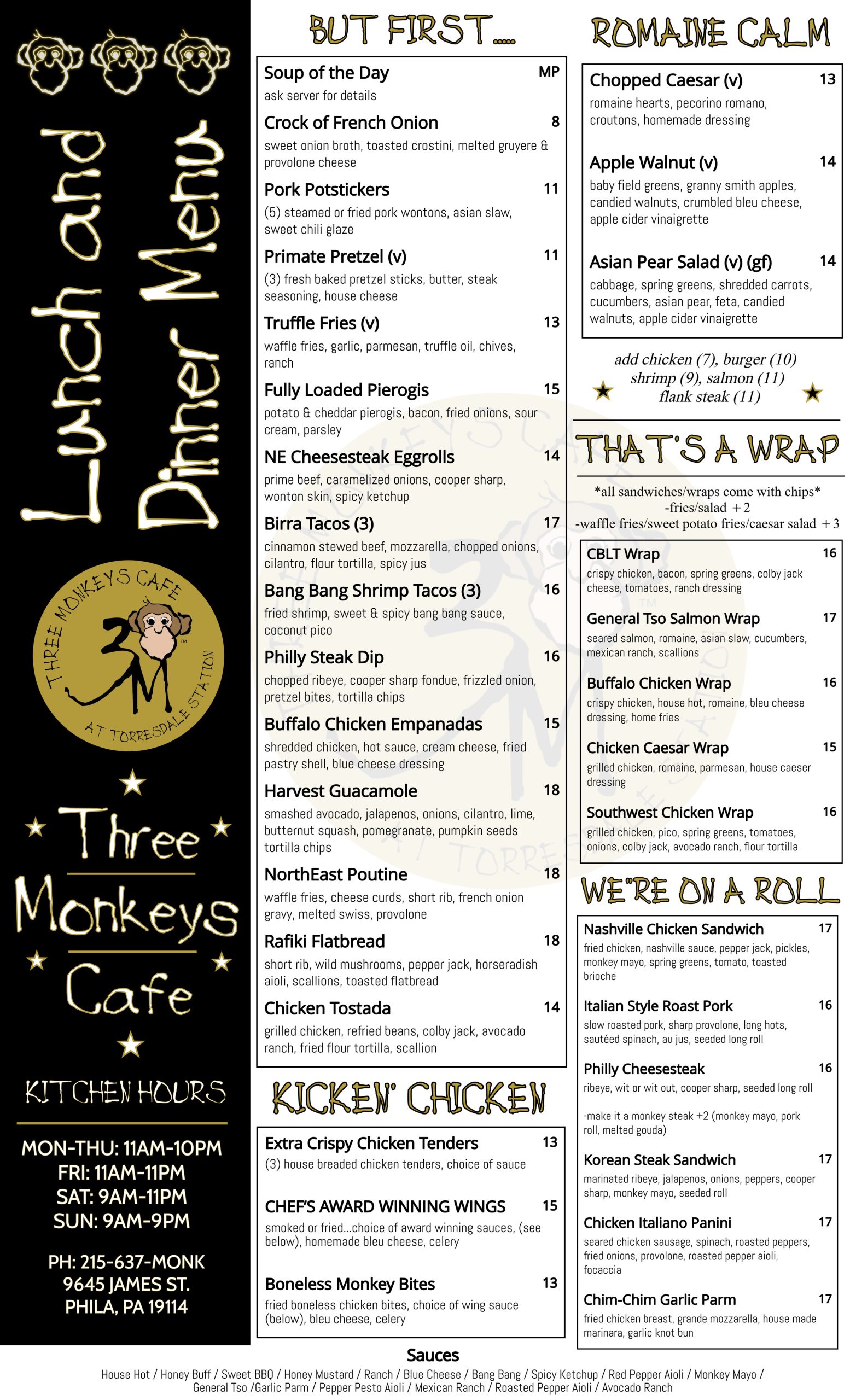Lunch Dinner Menu 3 Monkeys Cafe Lunch Dinner Menu 3 Monkeys Cafe