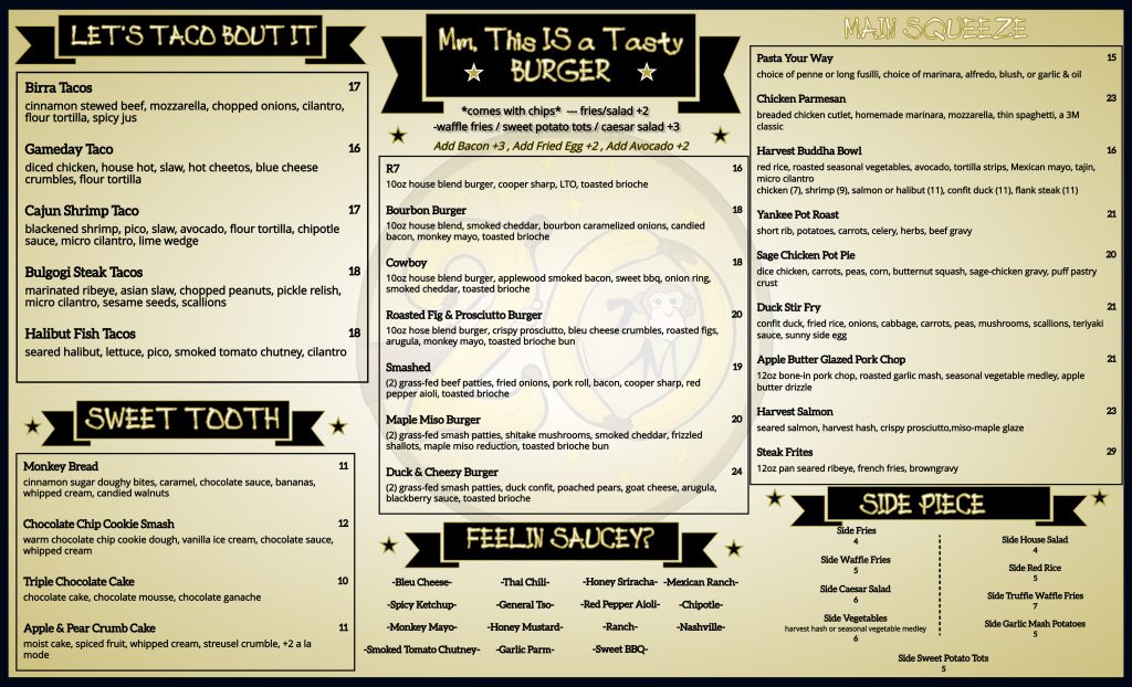 Lunch & Dinner Menu – 3 Monkeys Cafe