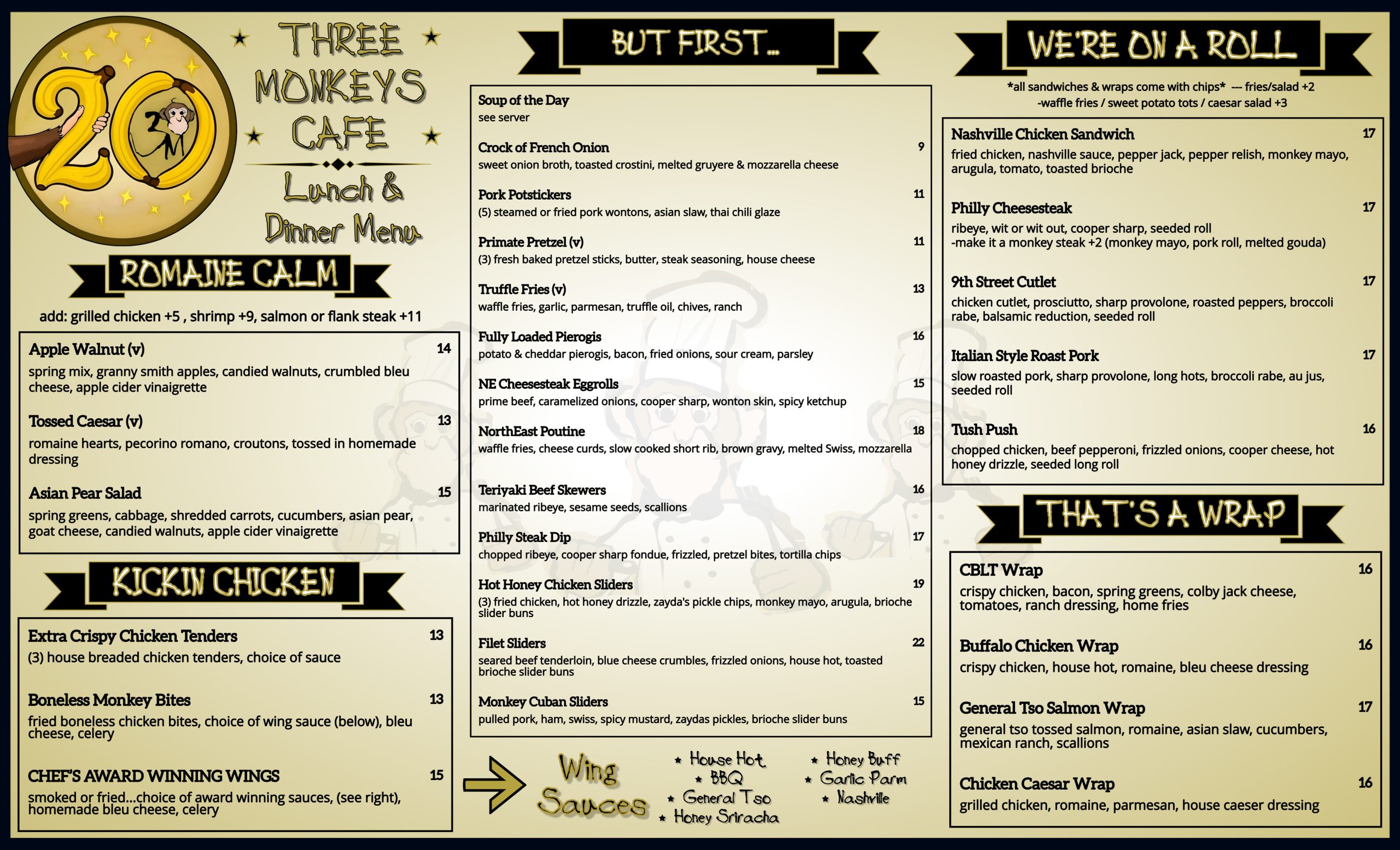 Lunch Dinner Menu 3 Monkeys Cafe Lunch Dinner Menu 3 Monkeys Cafe